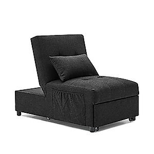 Modern Sofa Bed, 4 in 1 Multi Function Folding Ottoman Sleeper Bed, Convertible Sleeper Chaise, Lounge Chair, Chair Adjustable Backrest Sleeper Couch Bed for Living Room Small Room Apartment (Black)