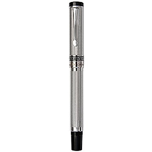 Xezo Tribune Pure Platinum Layered Diamond-Cut Fine Rollerball Pen, Weighty and Balanced, Individually Numbered (Tribune Platinum R), Silver, Black