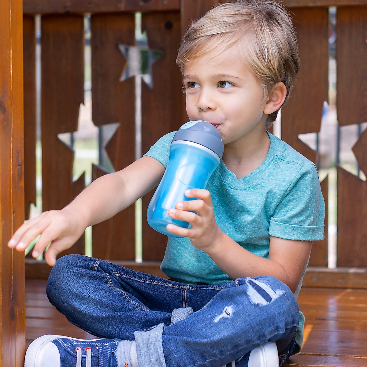 Chicco Insulated Sippy Cup with Straw, Spill-Free Lid, Dishwasher Safe - Blue/Teal, 9 oz/ 260 ml, 2 Count (Pack of 1)