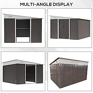 Outsunny 11' x 9' Steel Garden Storage Shed Outdoor Metal Lean to Tool House with Double Sliding Lockable Doors & 2 Air Vents, Grey