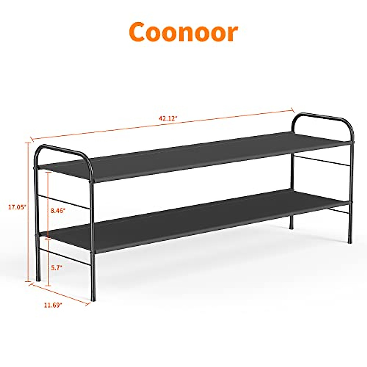 Coonoor 2-Tier Long Shoe Rack Storage for Wide Shoe Shelf Organizer,Black