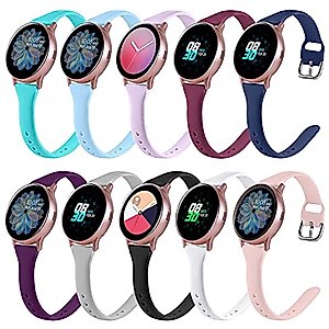 EnoYoo 10 Pack Bands Compatible with Samsung Galaxy Watch 4 40mm 44mm, Galaxy Watch 4 Classic 42mm 46mm, Galaxy Watch 5, Galaxy Watch 5 Pro, Galaxy Watch Active 2, 20mm Adjustable Silicone Sport Strap for Women Men, Small