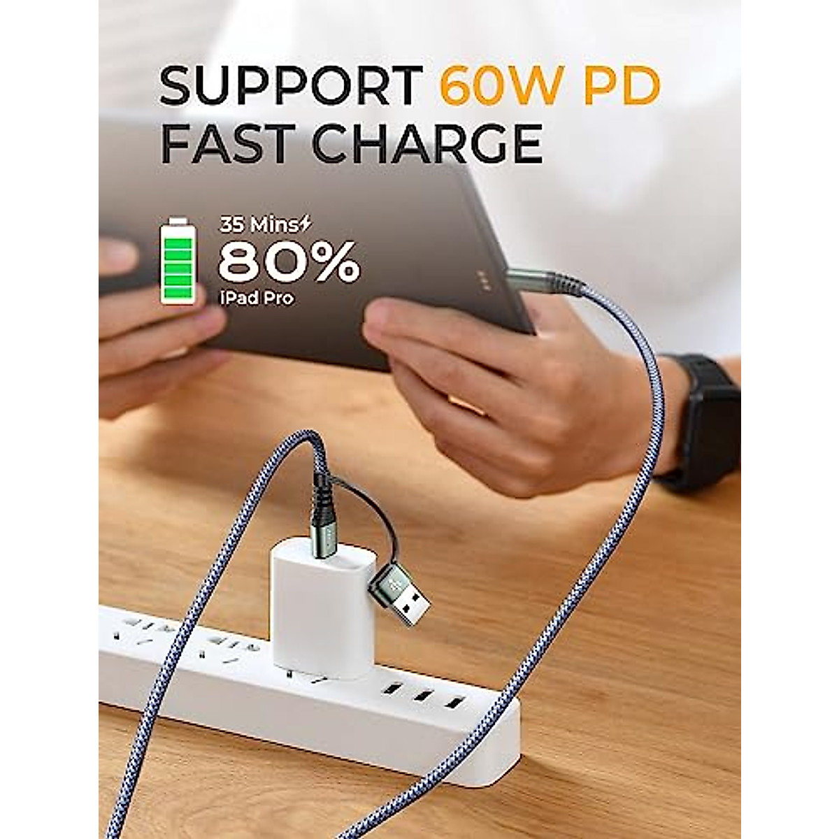 AINOPE Newest 2-in-1 Charger Cable 2-Pack 6.6ft, 3.1A C to C Fast Charging Cable Nylon Braided USB A/C to USB C Cord Compatible with iPad Pro/Air/Mini 6 MacBook Air Galaxy S22 21 S10 Note