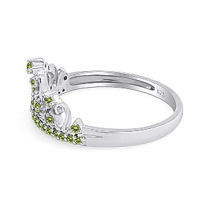 AFFY Round Cut Simulated Peridot Princess Crown Ring in 14k White Gold Over Sterling Silver