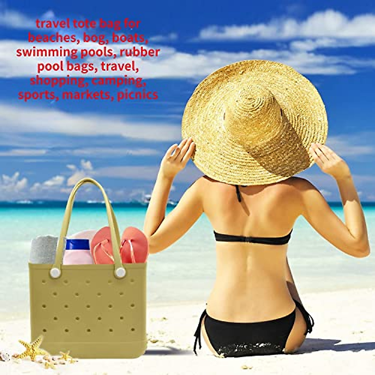 YNGCHNG Rubber Beach Bag With Swim Wet Bag,Waterproof Sandproof Washable Durable Open Tote Bag Travel Bag for Beach Outdoor (Black Leopard, Large)