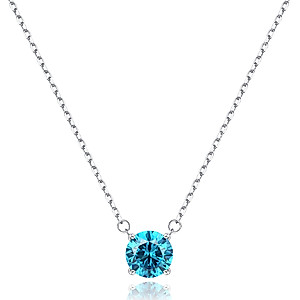 Jewlpire 18K Gold Diamond Necklaces for Women 2 Carat (8MM) CZ Birthstone Dainty Silver Necklace for Women, Christmas, Birthday Jewelry Gift for Women-Aquamarine