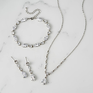 SWEETV Bridal Jewelry Set for Wedding, Cubic Zirconia Necklace Dangle Drop Earrings Bracelet Set, Teardrop Marquise Brides Bridesmaids Wedding Prom Anniversary Jewelry Gifts for Women