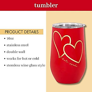 kate spade new york Insulated Stainless Steel Wine Tumbler, 16 Ounce Double Wall Tumbler, Stemless Travel Cup with Lid (Brushstroke Hearts)