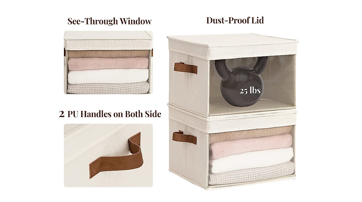 StorageWorks Beige Storage Bins - 4-Pack with Lids