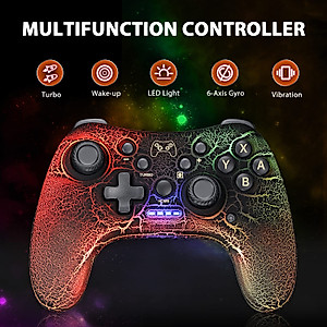 Tenvoonl Wreless Switch Controllers, Hand-held units for playing electronic games with 10-Color Adjustable LED Lights/Unique Appearance/Adjustable Vibration/Turbo(Black)