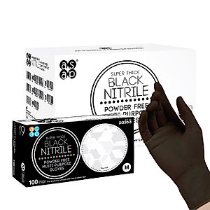 ASAP Thick Nitrile Gloves - 6 Mil Powder Free Latex Free Black Nitrile Gloves - Disposable, Food Safe, Multipurpose Gloves