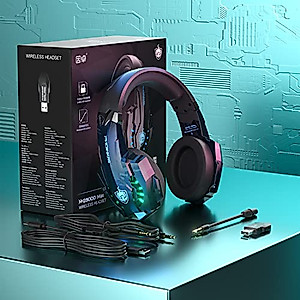 PHOINIKAS Wireless Gaming Headset for PS4 PS5 PC Ninten Switch, G9000 5.8G Wireless Over Ear Headphones with Noise Cancelling Detachable Mic, 7.1 Stereo Sound, 3.5mm Audio Cable, Bluetooth for Phone