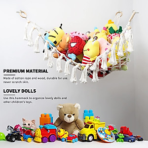 EndSource Stuffed Animal Net or Hammock, Upgraded Large Handmade Durable Macrame Toy Hanging Storage for Girls Boy, Net Holder Organizer in Nursery Playroom Bedroom Kid Room Corner, White (ED0029SS)