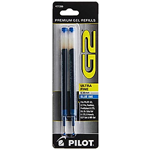 PILOT G2 Gel Ink Refills For Rolling Ball Pens, Ultra Fine Point, Blue Ink, 2-Pack (77288)
