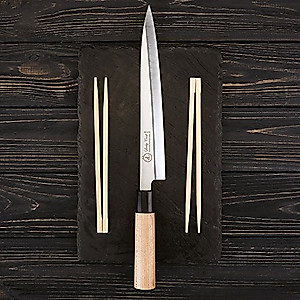 Lucky Cook Sashimi Sushi Knife 10 Inch - Perfect Knife For Cutting Sushi & Sashimi, Fish Filleting & Slicing - Very Sharp Stainless Steel Blade & Traditional Wooden Handle + Gift Box