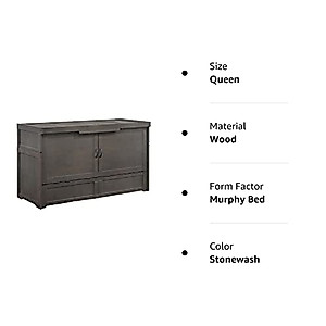 Night & Day Murphy Cube Queen Cabinet Bed Professionally Assembled by SDS Cabinet Beds with Custom 6" Memory Foam Mattress (Stonewash Finish)