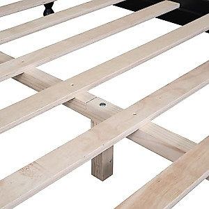 Wekity Queen Size Wood Platform Bed Frame,Retro Style Platform Bed with Wooden Slat Support (Black)