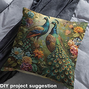 Erosebridal Peacocks Fabric by The Yard, Flowers Butterflies Upholstery Fabric, Garden Animals 3D Indoor Outdoor Fabric, DIY Wildlife Birds Botanical Decorative Fabric,Green Blue Pink, 1 Yard