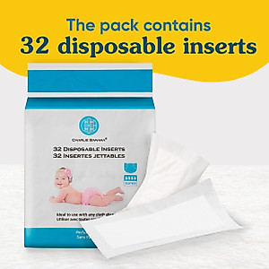 Charlie Banana Absorbent Disposable Inserts for Cloth Diapers, Hybrid Cloth Diaper System, 32-Pack