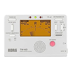 Korg TM60C Combo Tuner Metronome With Contact Microphone, White