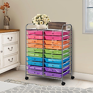 COSTWAY 20-Drawer Rolling Storage Cart, Utility Storage Organizer Cart for Tools, Scrapbook, Paper, Craft, Multipurpose Storage Trolley on Wheels for Home Office School (Rainbow)