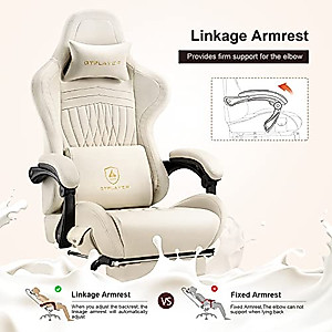 GTPLAYER Chair Computer Gaming Chair (Leather, Ivory)