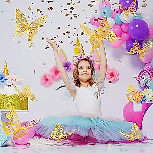 Yeaqee 24 Pcs Large Butterfly Party Decoration Set 2 Sizes 3 Styles Large 3D Golden Butterflies Wall Decor Stickers for Birthday Baby Shower Nursery Bedroom Wedding Decor Cutouts