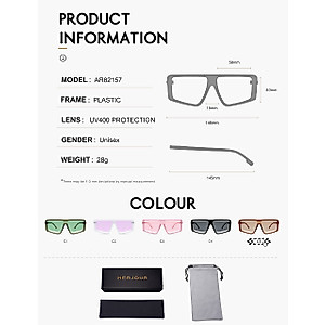 HERJOUR Retro Square Oversized Sunglasses for Women and Men Trendy Sun Glasses AR82157, Red Frame/Brown Lens