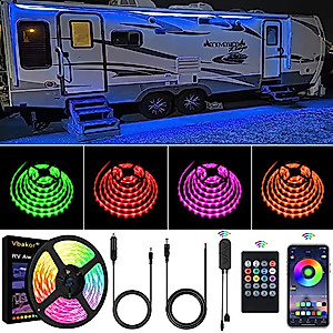 Vbakor RV Awning Lights Kit, 20FT RGB Dimmable Waterproof 12V Camper Awning Strip Lights with APP/Remote Control, Sound Music Sync, RV Exterior Lighting for Party Motorhome Travel Trailer