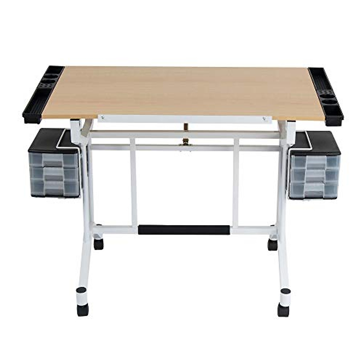 Studio Designs Pro Craft Station with Casters, Tilting Top, and Storage in White/Maple