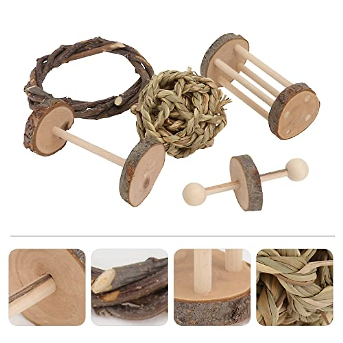 2sets Small Wood Syrian Chewing Light Chew Brown Cage Gerbils Pets Rabbits Chinchillas Bite Mini for Pet Exercise Plaything African Dumbbell Teeth Bird Grinding Toys Parrot