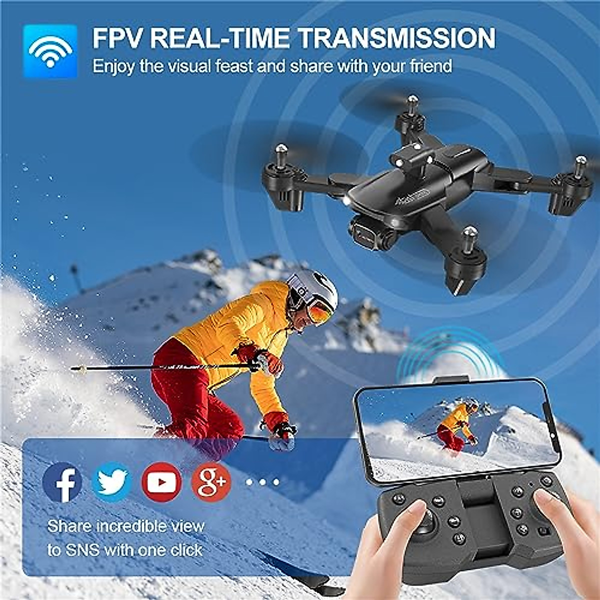 2023 Foldable FPV Drone with Adjustable 4K HD 2.4G WiFi Dual Camera,27MPH Speed,Lightweight RC Quadcopter for/Adults/Beginner/Kids,3 Batteries,Trajectory Flight,3D Flips,1 Key Fly/Land(black)