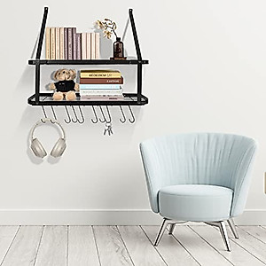 ALAPUR 2 Tier Wall Mounted Pot Rack Storage Shelf with 10 Hooks,Kitchen Pots and Pans Hanging Rack Holder for Utensils Cookware Household,Black