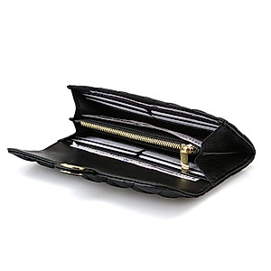 Luxury Black Quilted Leather Long Wallet Bifold Wallet Clutch Credit Card Holder Wallet Coin Purse Business Card Holder Gift for Women Gift for Girl