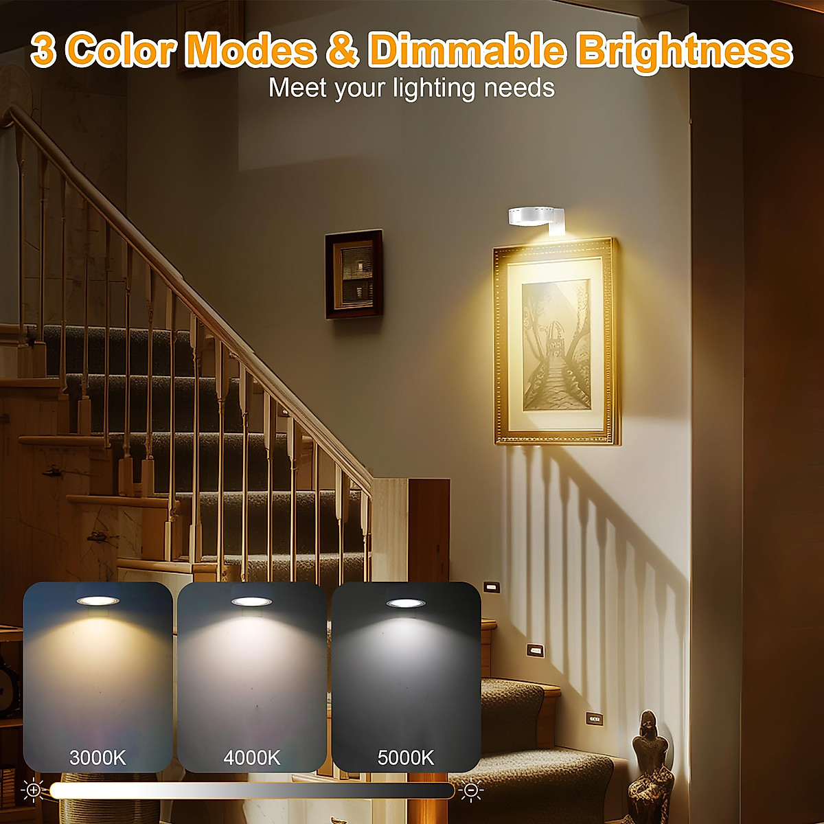 3Pcs Picture Light Battery Operated, Wireless Led Painting Light with Remote Dimmable and Timer, 3 Lighting Modes Art Display Light for Picture Frame Artworking Portrait, Wall Decorative Puck Lights