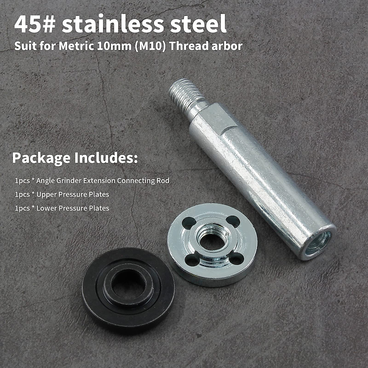 Rierdge Angle Grinder Extension Connecting Rod, 3/8" M10 Thread Hole 80mm Extension Shaft Stainless Steel Rotary Extension Shaft for 100 Type Angle Grinder, 1 Pcs