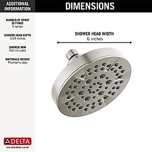 DELTA FAUCET FAUCET 5-Spray Brushed Nickel Shower Head, DELTA FAUCET Shower Head Brushed Nickel, Showerheads, 1.75 GPM Flow Rate, Stainless 52535-SS