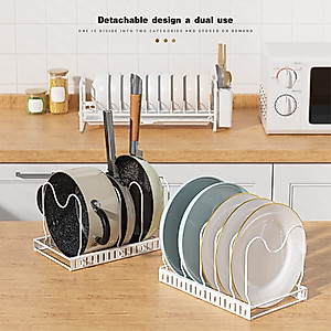 Expandable Pot and Pan Organizers Rack,Pans and Pots Lid Organizer Rack Holder, Kitchen Cabinet Pantry Bakeware Organizer Rack Holder with Adjustable Compartments (WHITE/7Partition)