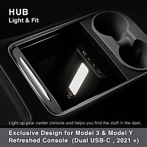 JOWUA USB hub with LED Light Compatible for 2021-2023 Tesla Model Y & Model 3 with Dual USB-C Ports
