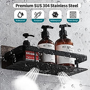 KAKALUOTE 2 Pack Shower Caddy, Shower Organizer Corner Shower Shelf with 5 Hooks, Rustproof Stainless Steel Bathroom Organizer, shower shelves for inside shower, Black