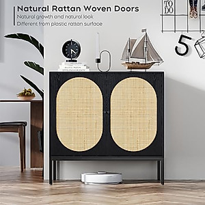 Brafab Rattan Cabinet, Set of 2, Black with Oval Doors