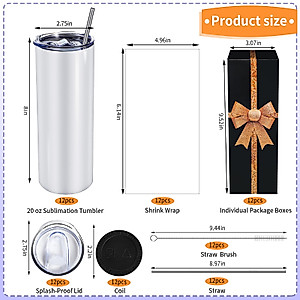 Needbrock Sublimation Tumblers Blank 20oz, 12 Pack Straight Skinny Double-Walled Insulated Tumblers Blank White with Individually Gift, Lids, Straw, Rubber Bottoms