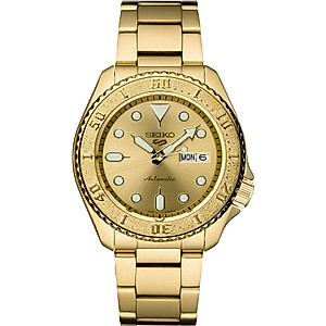Seiko SRPE74 Automatic Watch for Men - 5 Sports - Metallic Gold Dial, Day/Date Calendar, LumiBrite Hands & Markers, and Rotating Bezel, 100m Water-Resistant