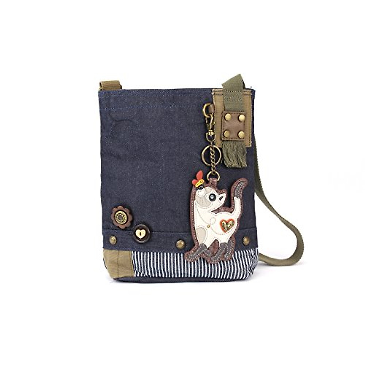 Chala Handbags Canvas Crossbody Messenger Bags with White Slim Cat Coin Purse Combo (Denim)