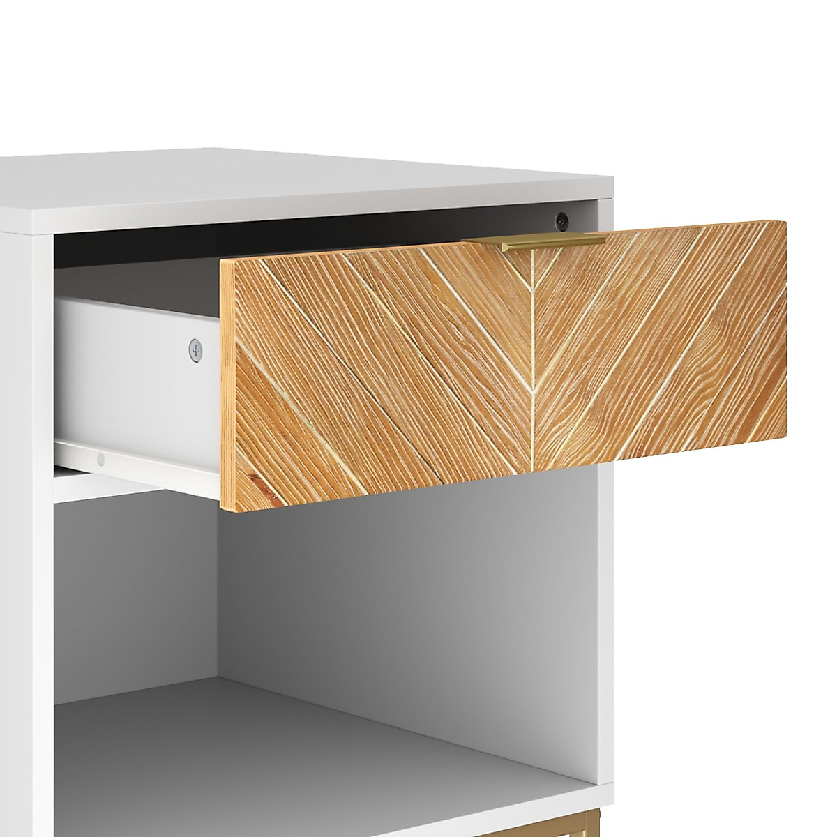 Nathan James Kensi Nightstand Side Accent or End Table with Storage, White/Gold