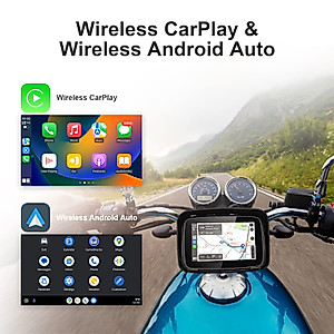 Tenbaba Carplay Screen for Motorcycle, Wireless Apple Car Play & Wireless Android Auto GPS Navigation for Motorcycle, 5" Waterproof Portable Apple Carplay/Android Auto, Support Siri/Google Assistant