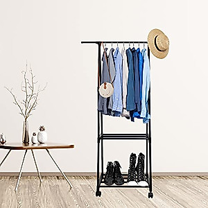 QPEY Small Metal Clothing Rack with Wheels,3-Tier Clothes Garment Coat Rack,Clothes Rack for Hanging Clothes,Portable Rolling Clothes Rack for Hanging Clothes,Coats,Skirts,Shirts,Sweaters