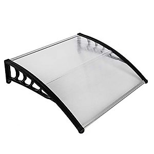 Window Awning Door Canopy, Polycarbonate Cover, Front Door Patio Canopy, Overhead Outdoor Garden Shade Shelter, UV Rain Snow Sunlight Protection Hollow Sheet (39" x 39", Silver Board/Black Bracket)