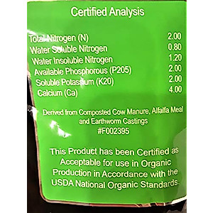 Super Compost 2 Pack of 8 Lb. Bags. 2 Pk. Makes 80 Lbs. A Specially Formulated Blend of Organic Composted Beef Steer Manure & Organic Alfalfa Blended with Organic Worm Castings.