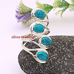 Designer Turquoise Gemstone 925 Sterling Silver Spinner Ring Jewelry (6.5)